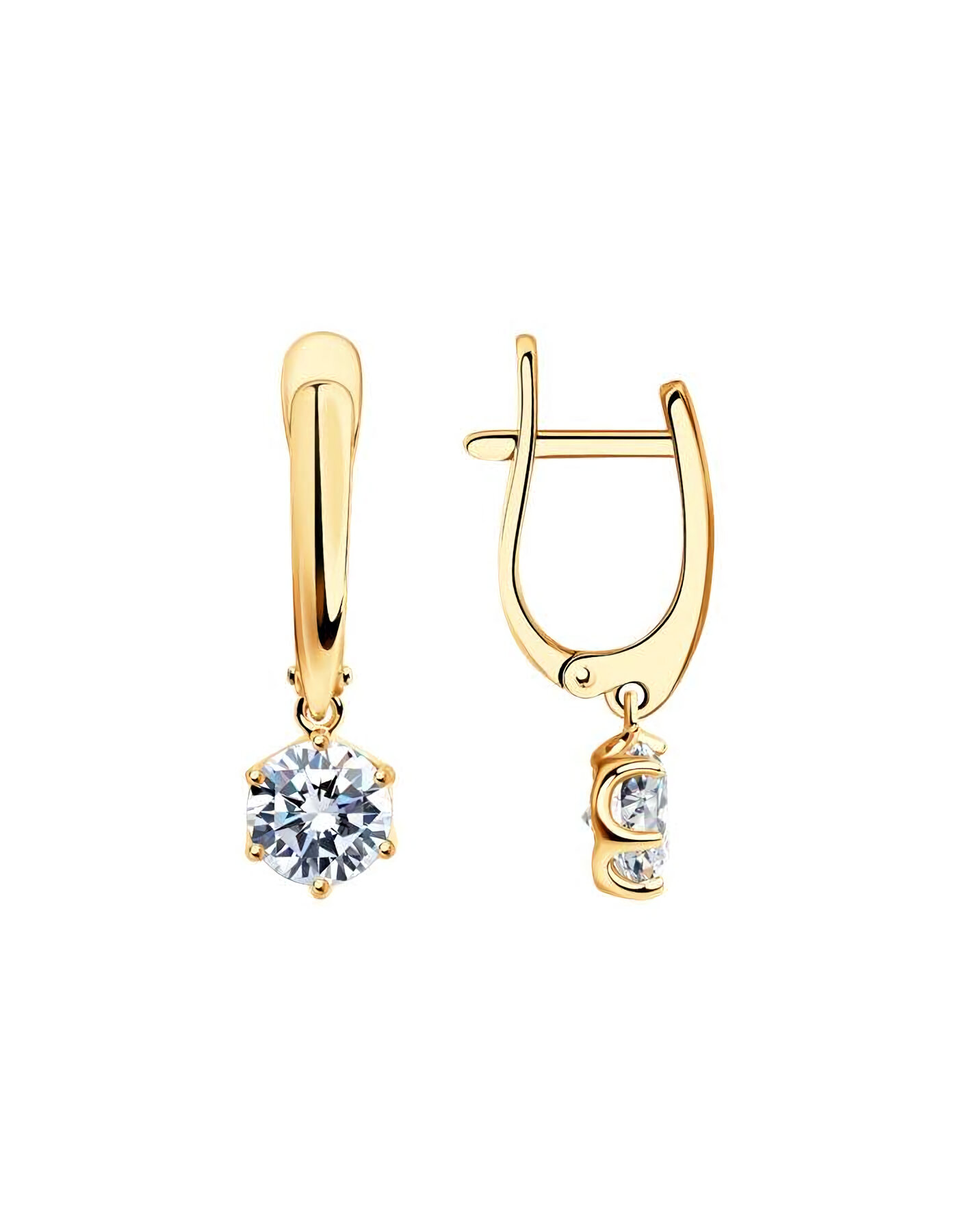 Серьги, серебро, 925 проба, золочение, фианит