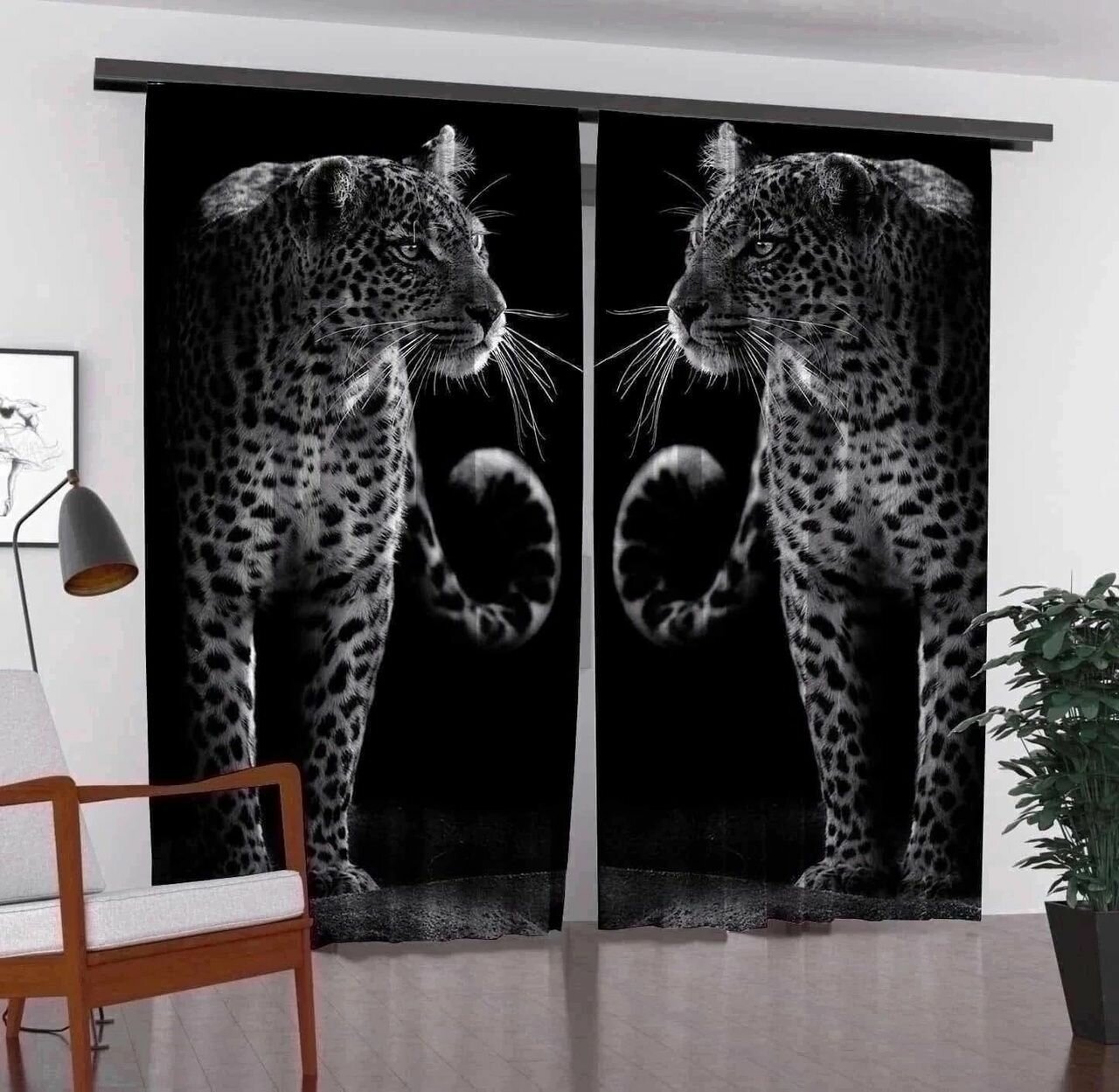 Фотошторы "Леопард", габардин, двусторонний рисунок 3D, 2.9х2.6 м, крепление шторная лента