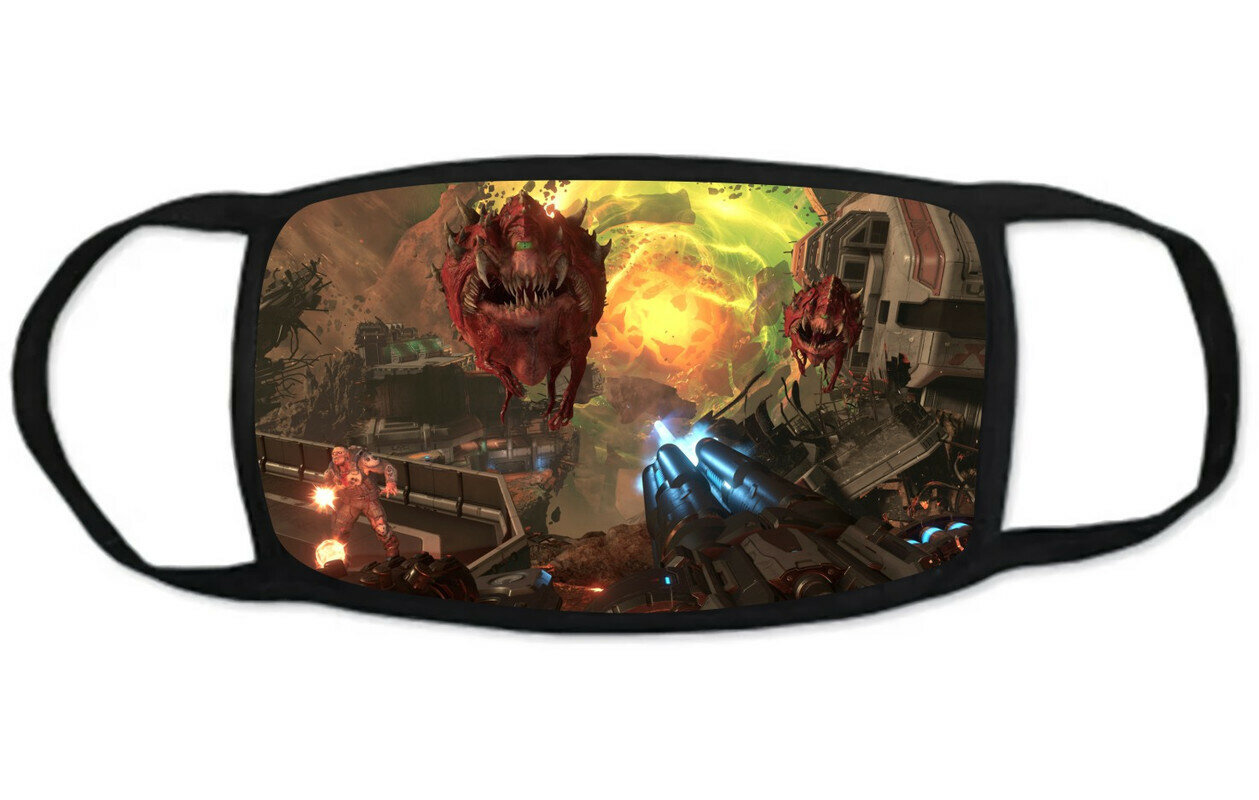 Стильная многоразовая маска GOODbrelok, размер 12,5*20, Женская, Принт "Дум Doom" - 4