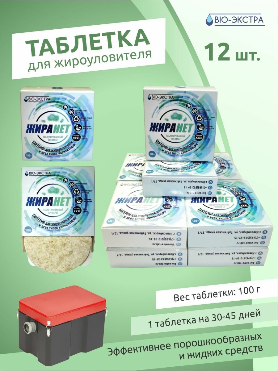 Чистящее средство от засоров ЖираНЕТ для жироуловителей и канализации 12шт - XXXL - 1200гр.