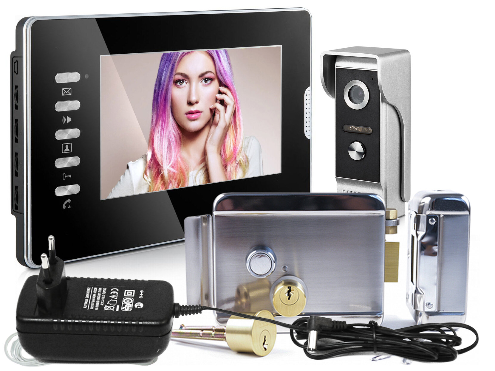 Набор: видеодомофон ЕП-7300-B + Anxing Lock-AX 042 (O47337OK) - электромеханический замок / замок для домофона электромеханический