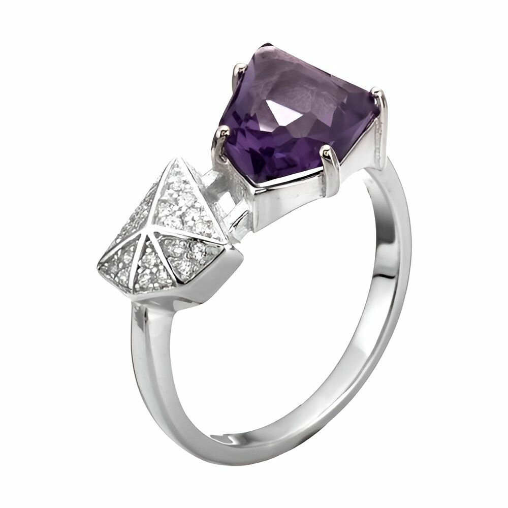 Кольцо тонкое, серебро, 925 проба, родирование, фианит