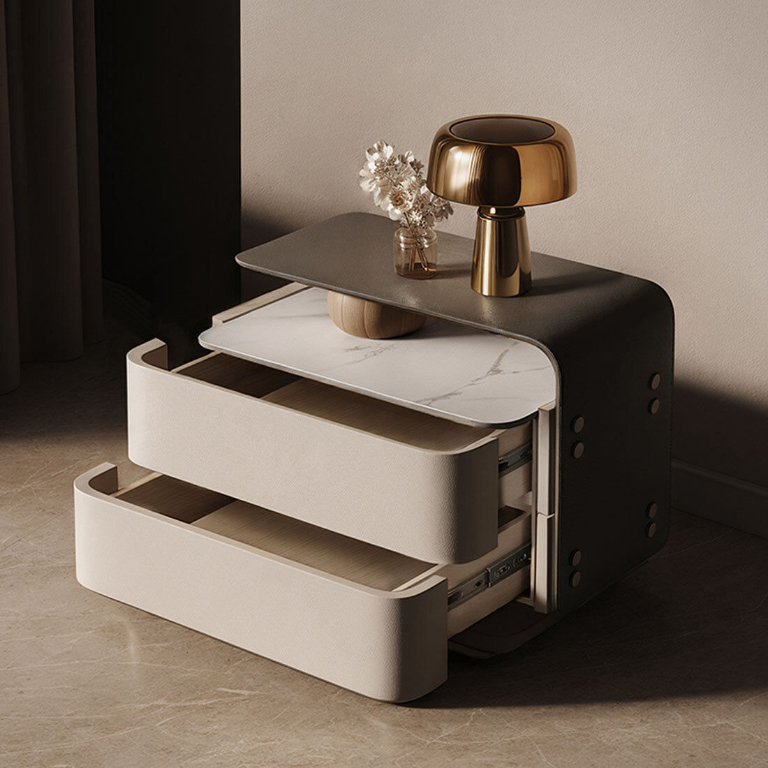 Кожаная прикроватная тумбочка в итальянском стиле Gianna (правая, белый)