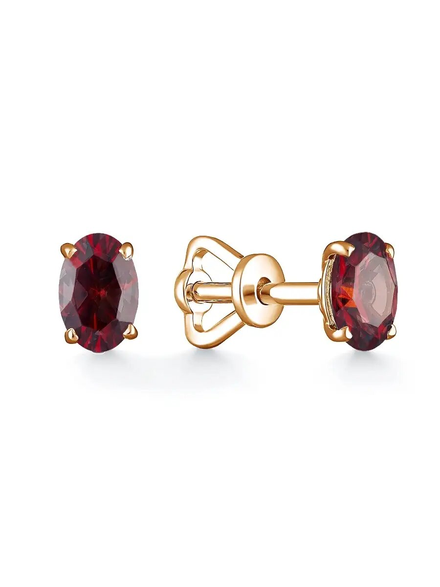 Серьги пусеты, красное золото, 585 проба, гранат, бриллиант