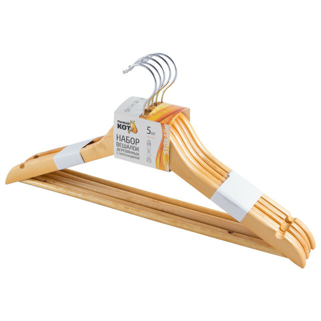 Рыжий КОТ набор вешалок 5 шт 45 см деревянные с выемками для одежды и аксессуаров