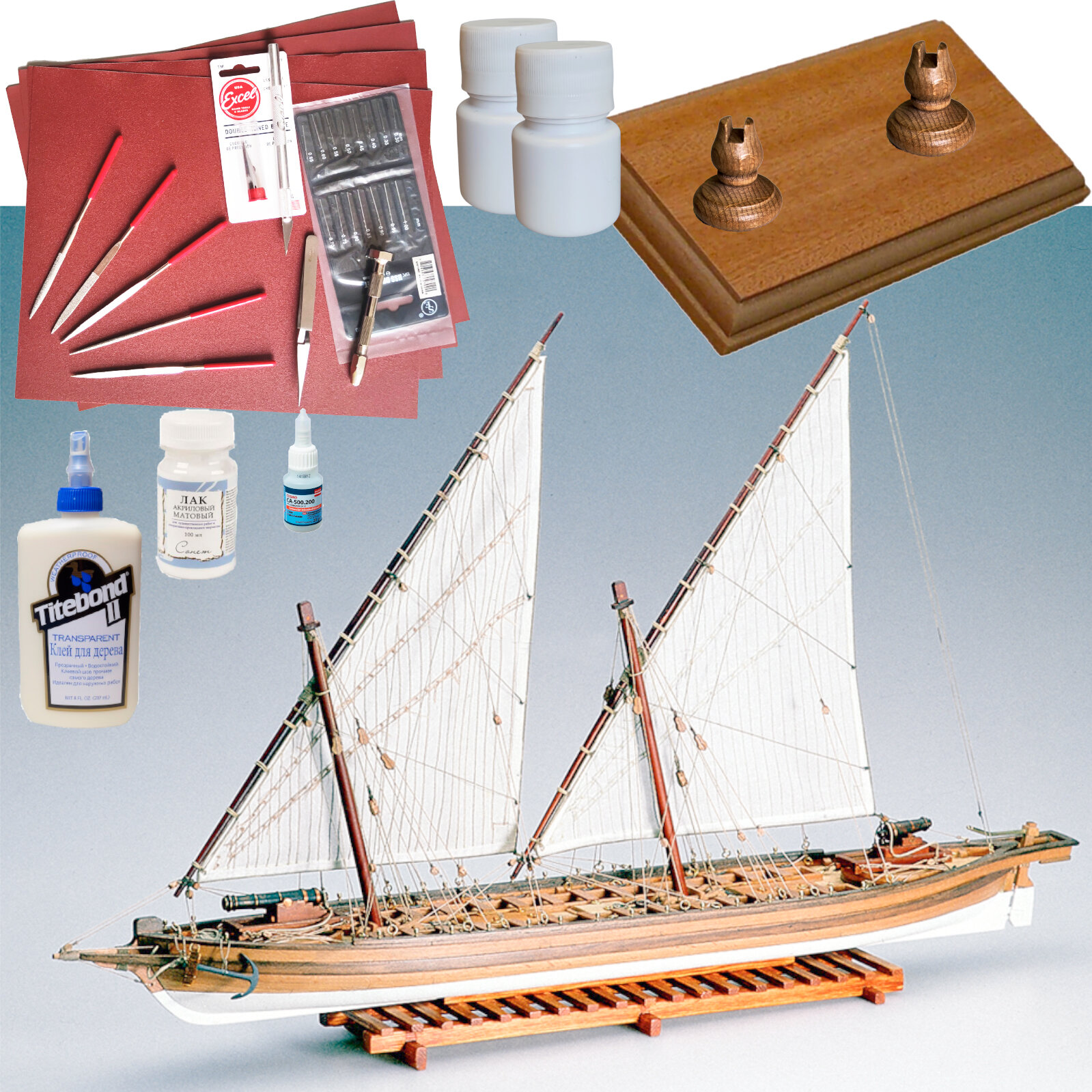 Модель корабля для начинающих от Amati, Arrow, 110 часов, подарочный набор с инструментами, подставкой и держателями