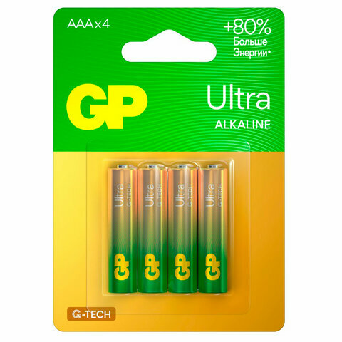 2 шт. Батарейки комплект 4 шт, GP Ultra G-Tech, AAA (LR03, 24А), алкалиновые, мизинчиковые, 24AUA21-2CRSBC4