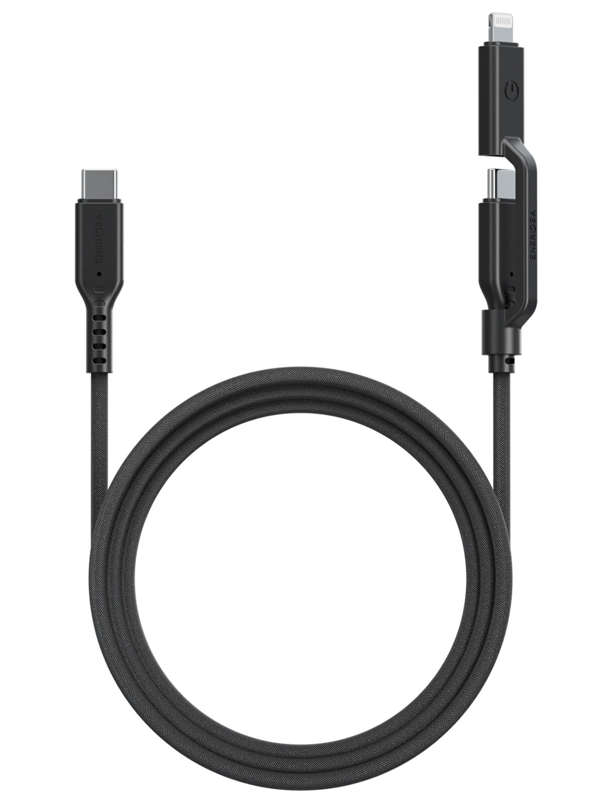 Energea Кабель FLOW Duo USB-C to USB-C PD240W/480Mbps 5A + Lightning MFI 60W Nanoweave Black 1.5m