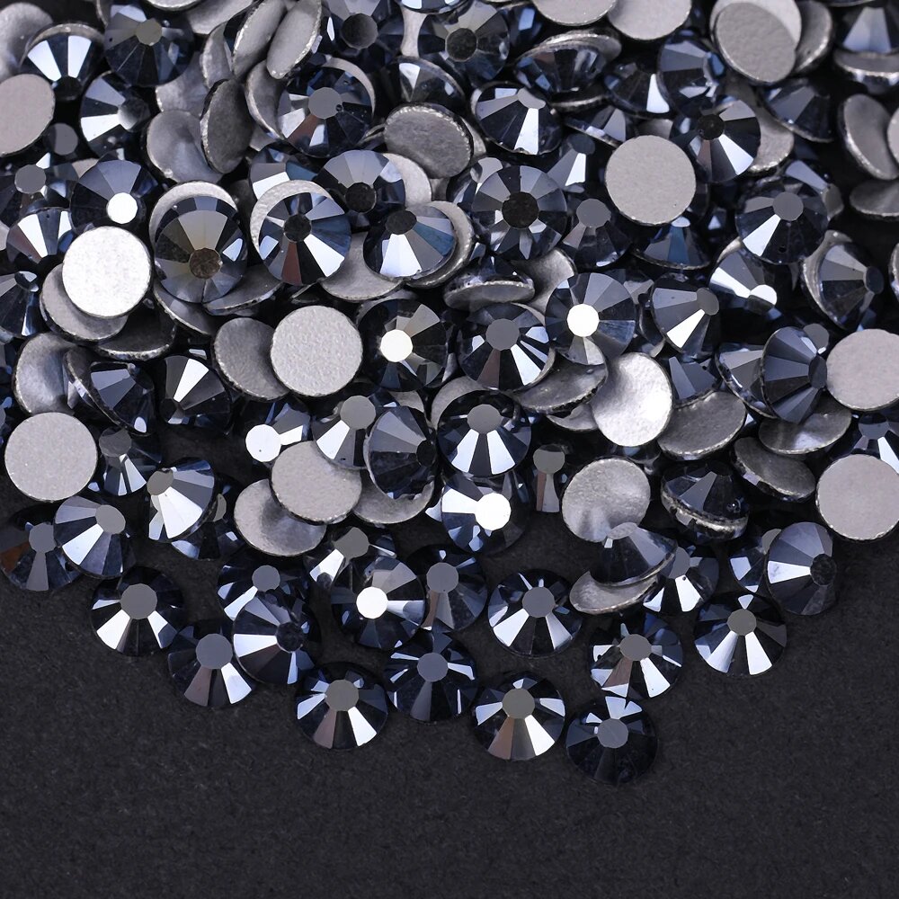 Стразы стеклянные серебряные черные SS12-1440pcs