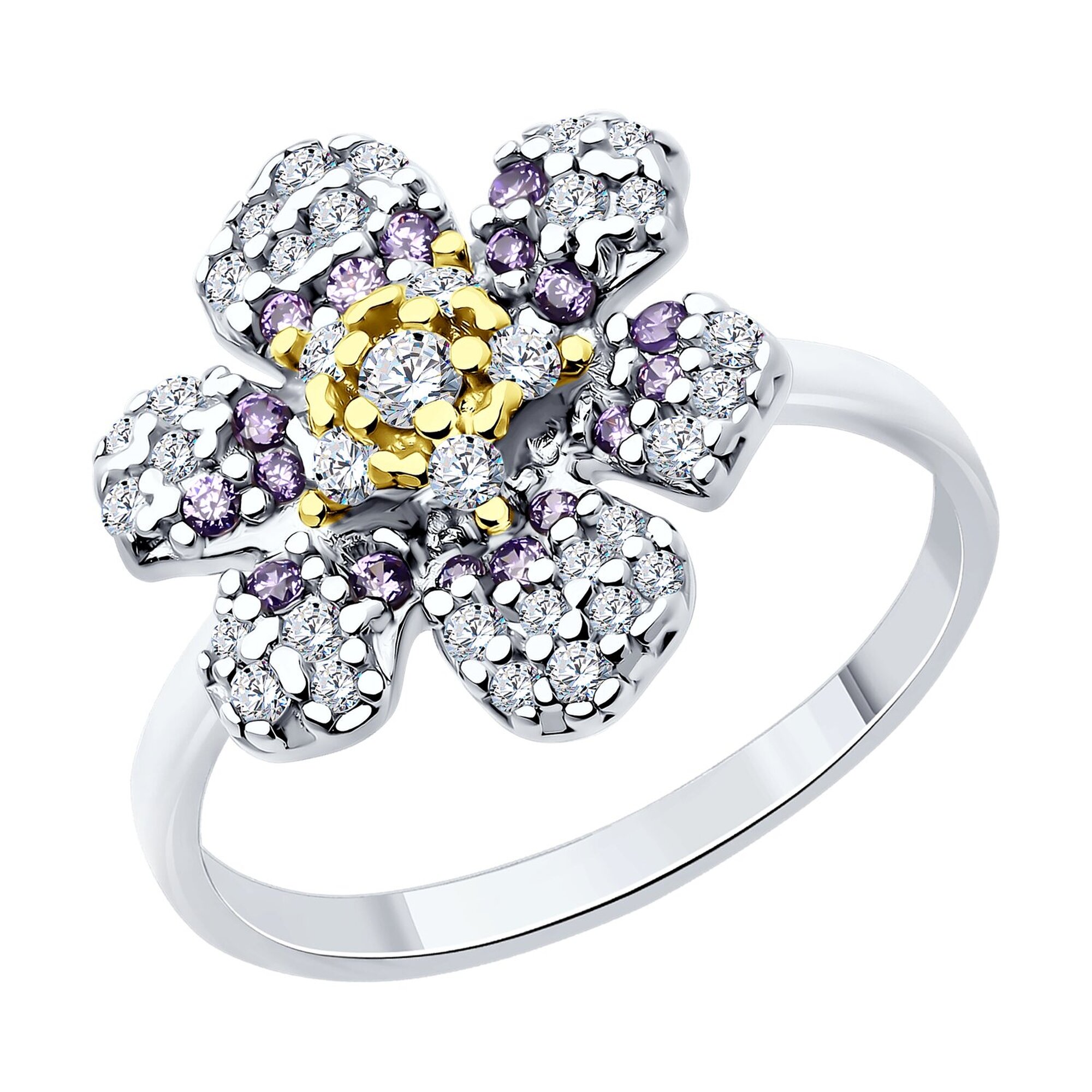 Кольцо, серебро, 925 проба, родирование, фианит