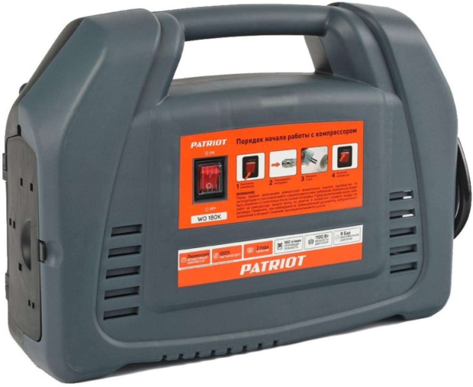 Компрессор поршневой Patriot WO 180K безмасляный 180л/мин 1100Вт синий/черный