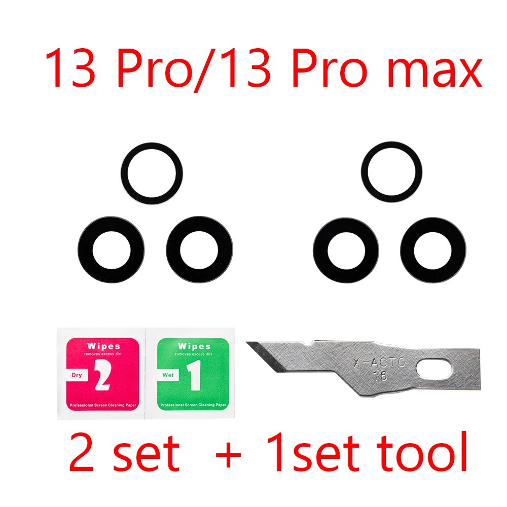 2 комплекта для iPhone 13 Pro Max 12 11 14 ProMax Mini XR XS XSMax Задняя камера Стеклянная линза с наклейкой Замена 13 Pro 13 Pro max