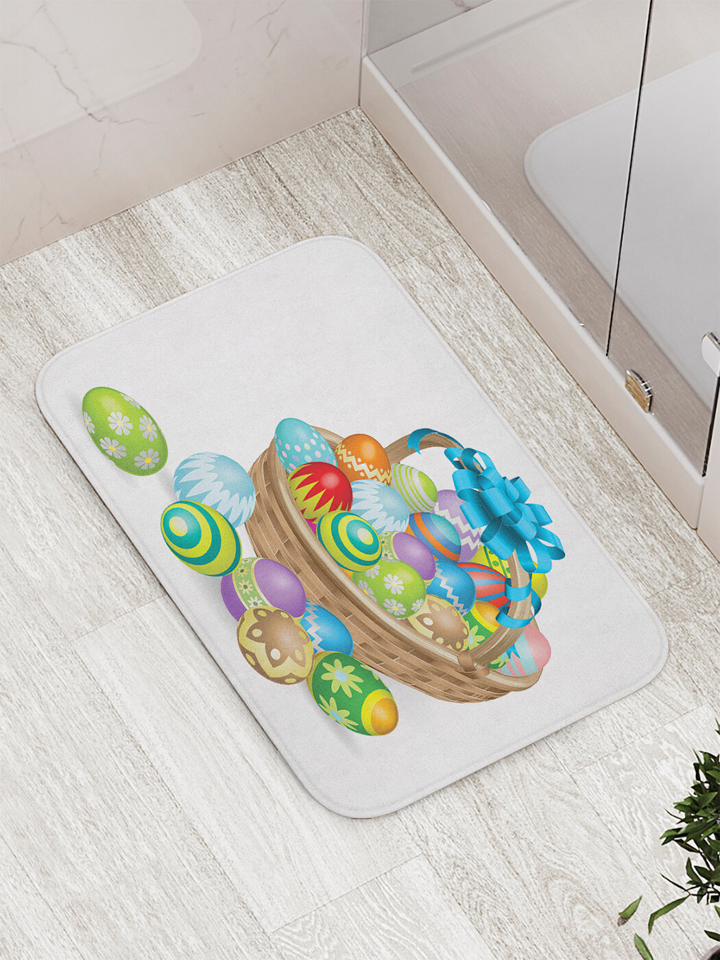 Коврик для ванной комнаты, туалета "Корзинка с пасхальными яйцами" противоскользящий, 52х77 см, JoyArty