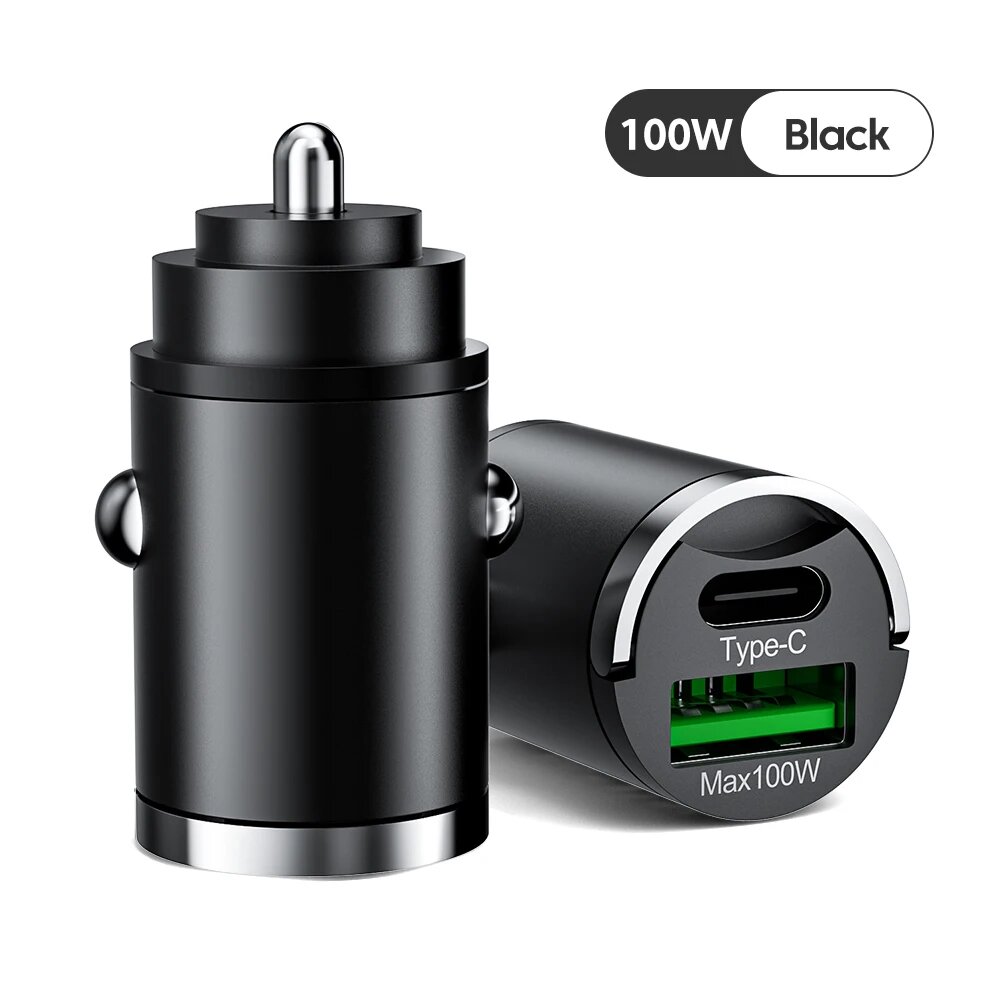 Автомобильное зарядное устройство Mini 100 Вт USB Type C QC3.0 PD Автомобильные зарядные 100W Black