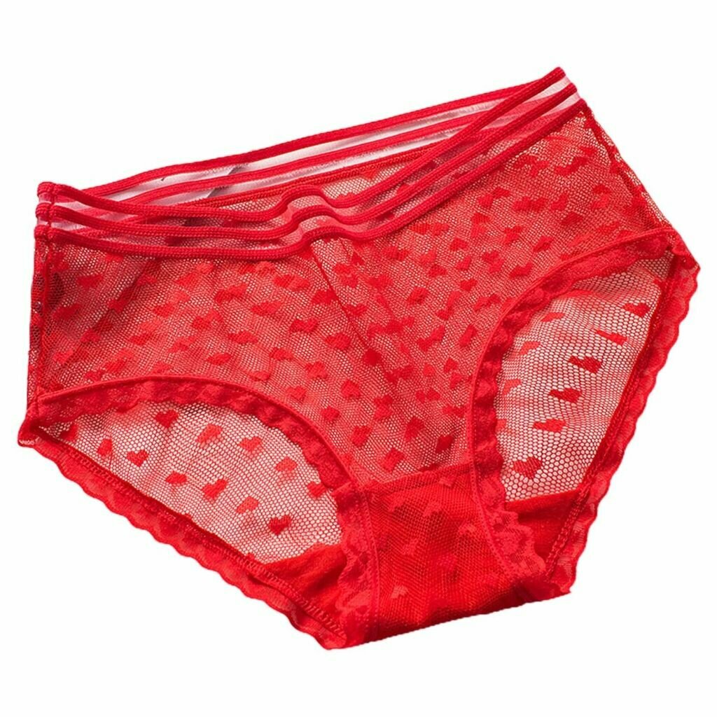 Летние новые кружевные трусики женские-красный-XL