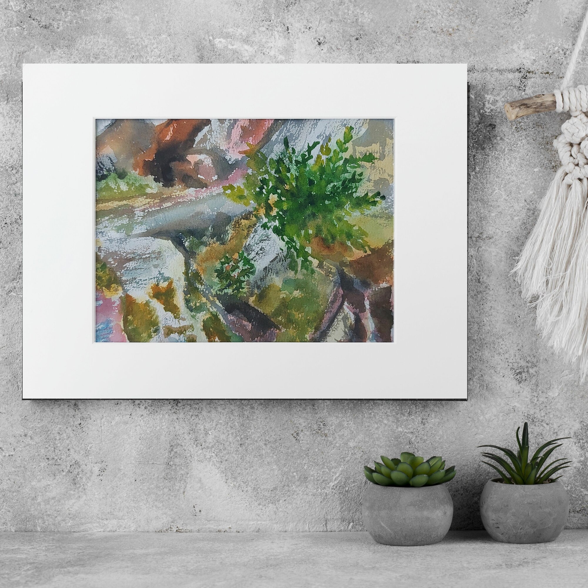 Картина авторская акварельная в паспарту 21х30 см на стену для интерьера "Берег Ладоги"