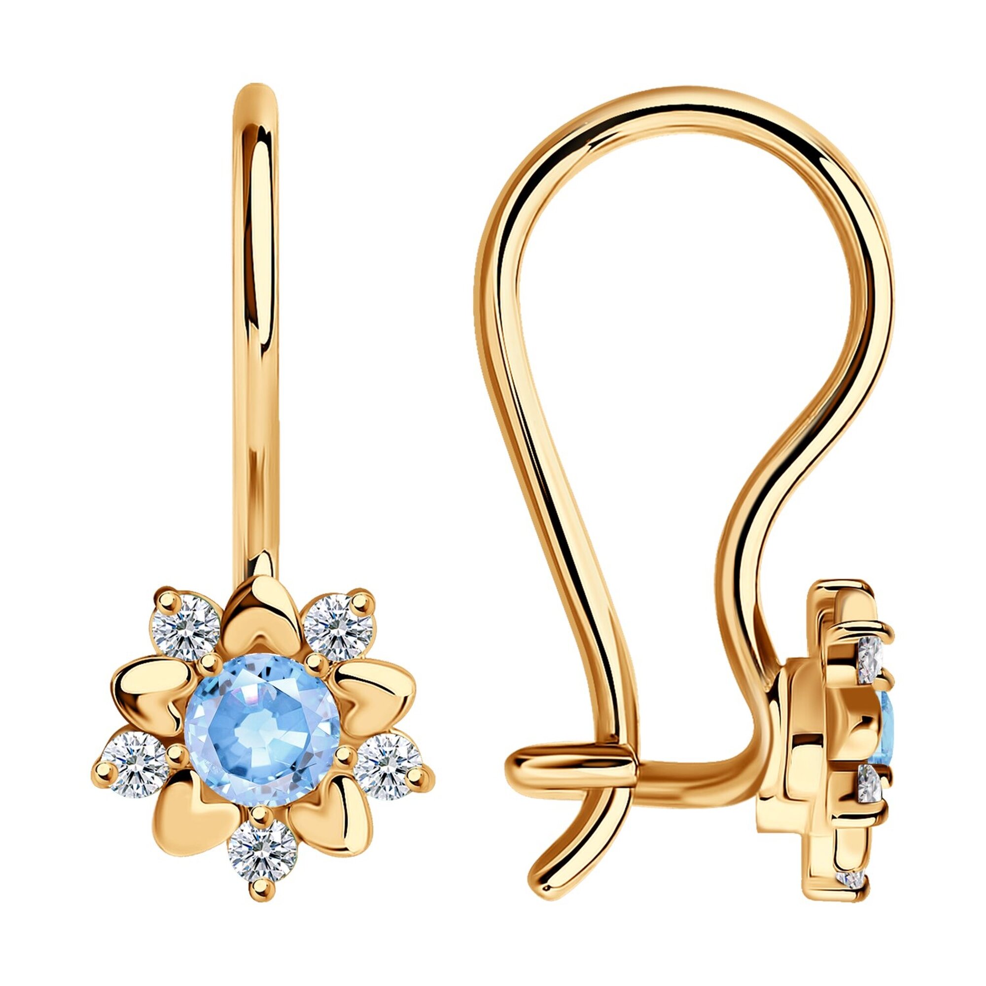 Серьги, красное золото, 585 проба, фианит