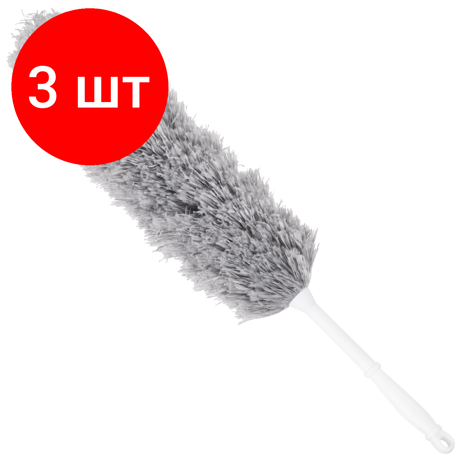 Комплект 3 шт, Пипидастр (сметка-метелка) для уборки пыли, метелка 35 см, рукоятка 20 см, серый, LAIMA, 608949