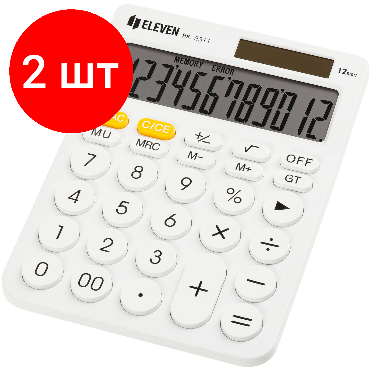 Комплект 2 шт, Калькулятор настольный Eleven RK-2311-WH, 12 разрядов, двойное питание, 143*192*26мм, белый