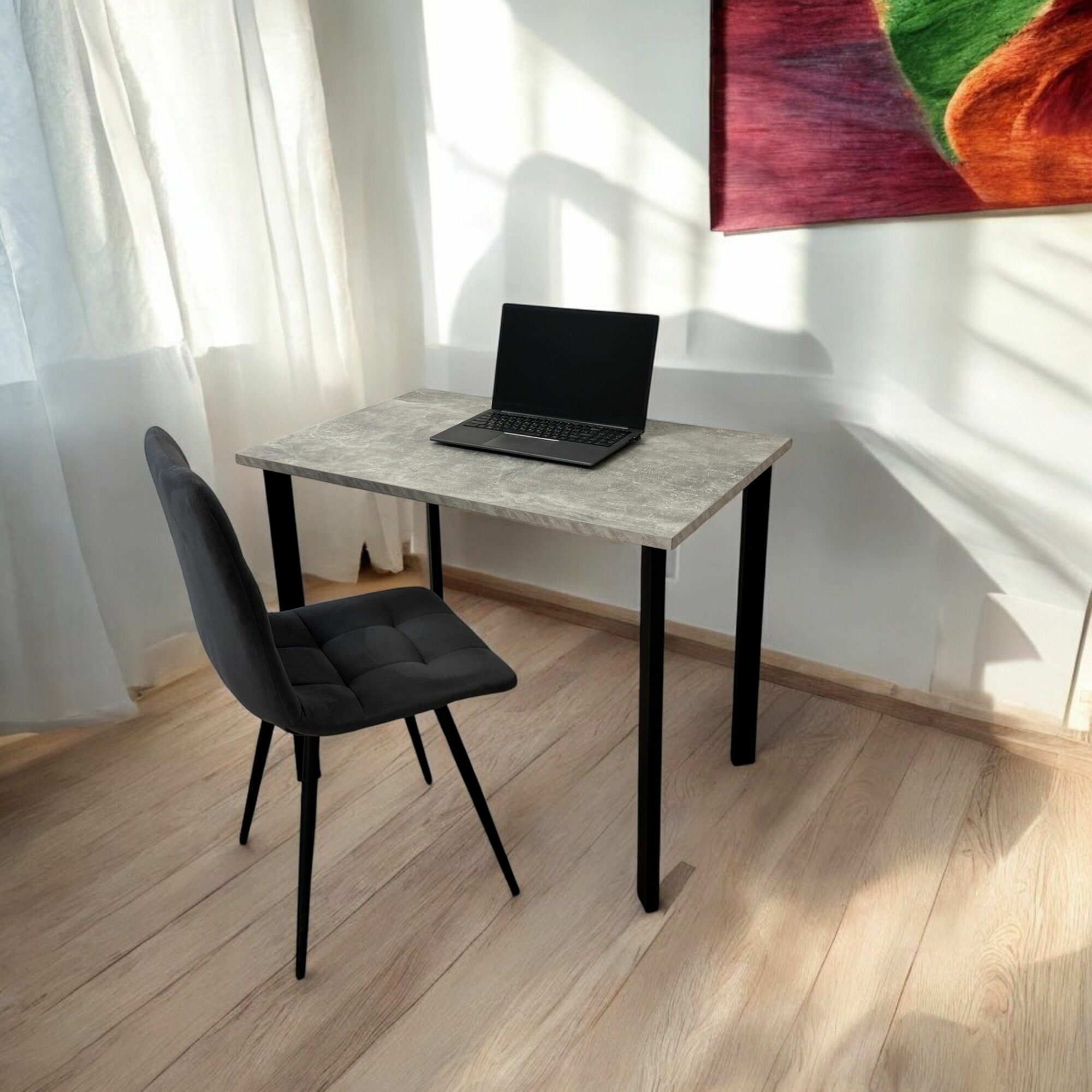 Компьютерный стол/ цвет столешницы Бетон светлый, 100*70 см. Ножки черные