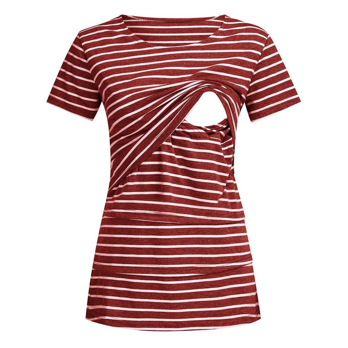 Женская футболка для беременных, футболки для кормящих матерей, топы с круглым вырезом и короткими рукавами, летняя полосатая одежда для кормления грудью, vetement femme