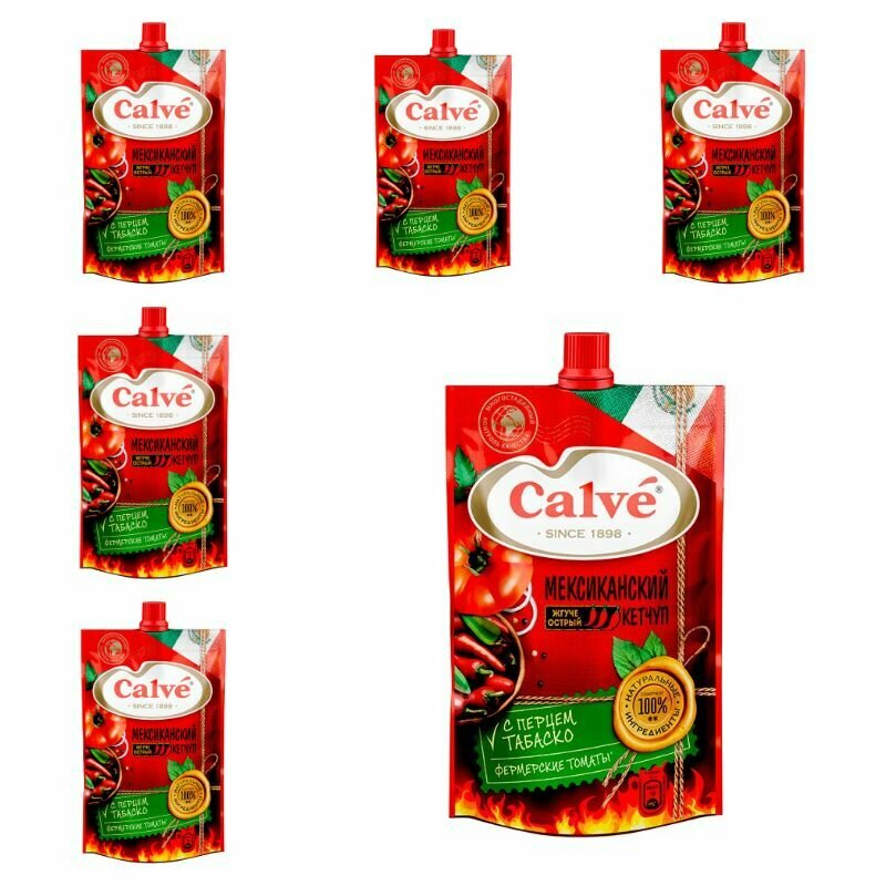 Calve Кетчуп, Мексиканский, с перцем табаско, 350 гр, 6 уп.