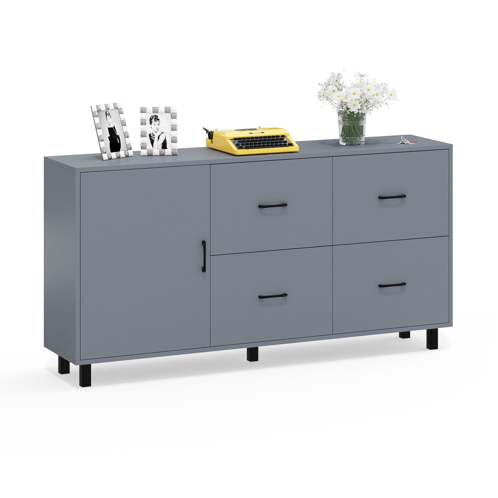 Комод широкий РВК 125-1704 с дверкой и ящикам, цвет графит, ШхГхВ 170,4х37,4х87 см.