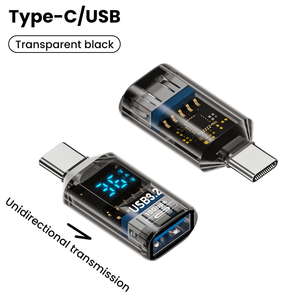 Адаптер Type-C/USB, прозрачный черный