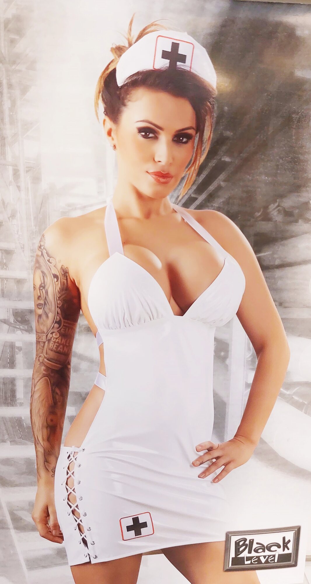 Костюм медсестры-платье и головной убор, белый, М