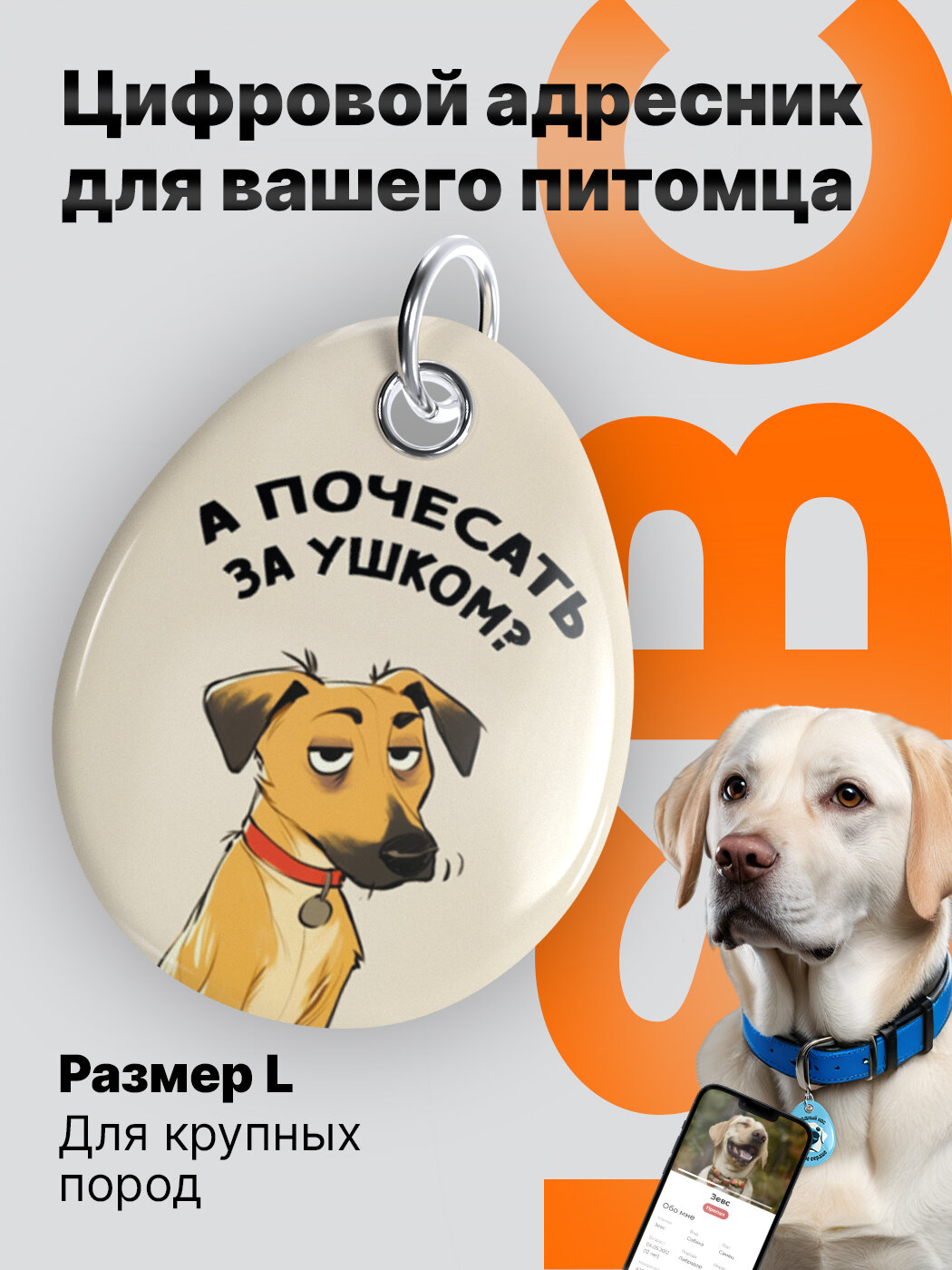 Адресник для собак средних и крупных пород от ISBC с NFC и QR-кодом, А почесать за ушком