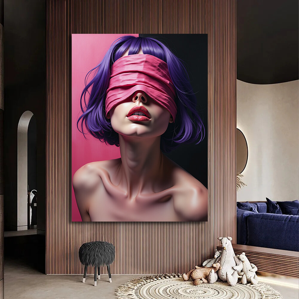 Картина на стену / Девушка загадка, эро повязка на лице, постер в интерьер / поп арт, 30х40 см.