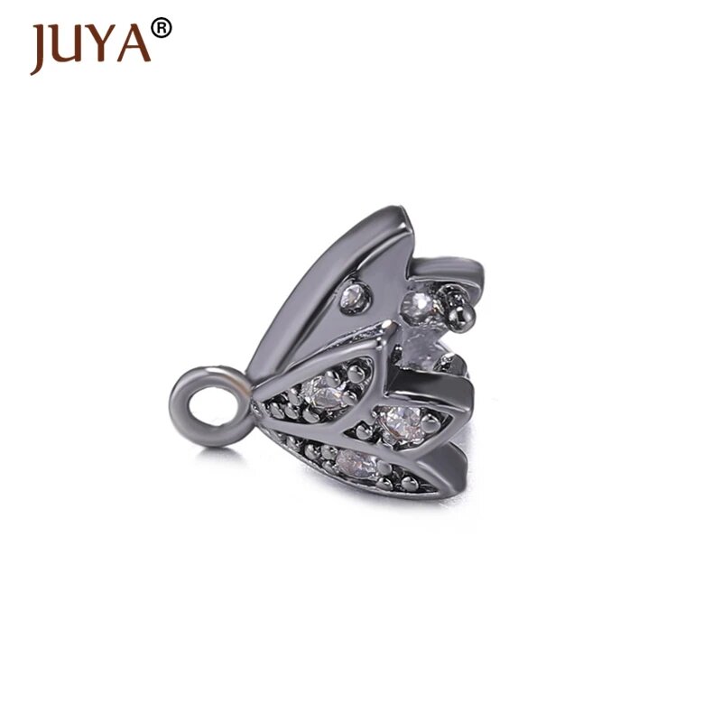Бейлы Juya из меди с цирконом, черные, 8 шт.