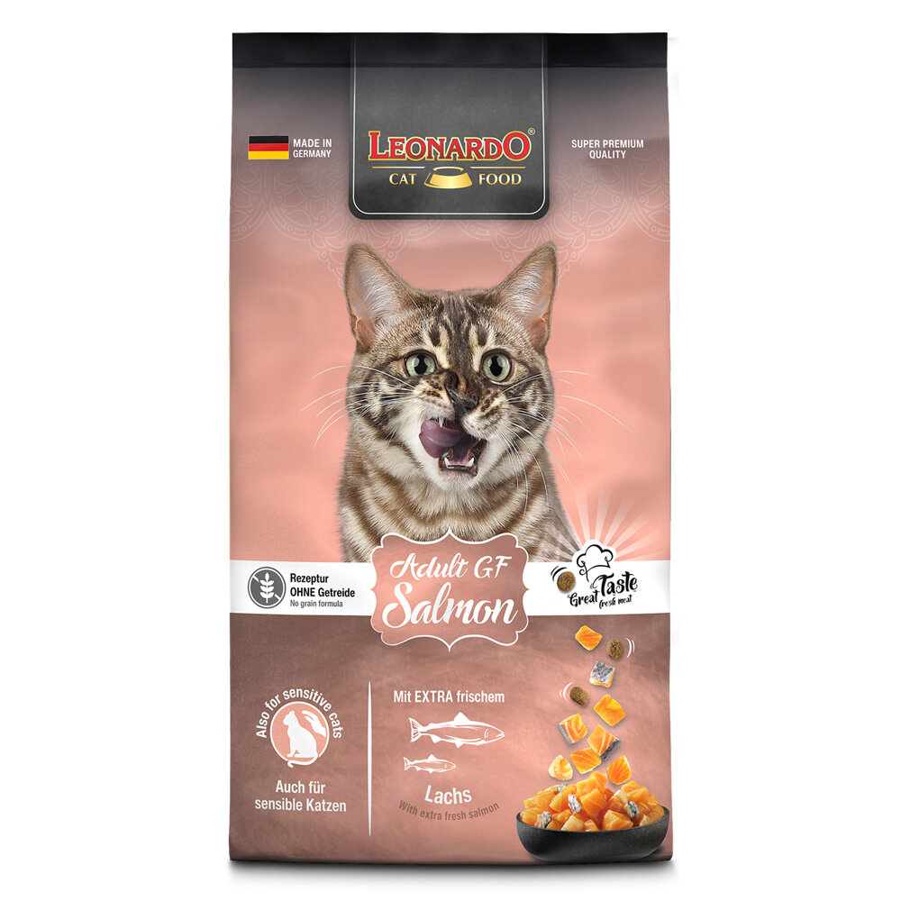 Leonardo Сухой беззерновой корм Leonardo Adult Salmon (лосось) GF для кошек 7,5 кг.
