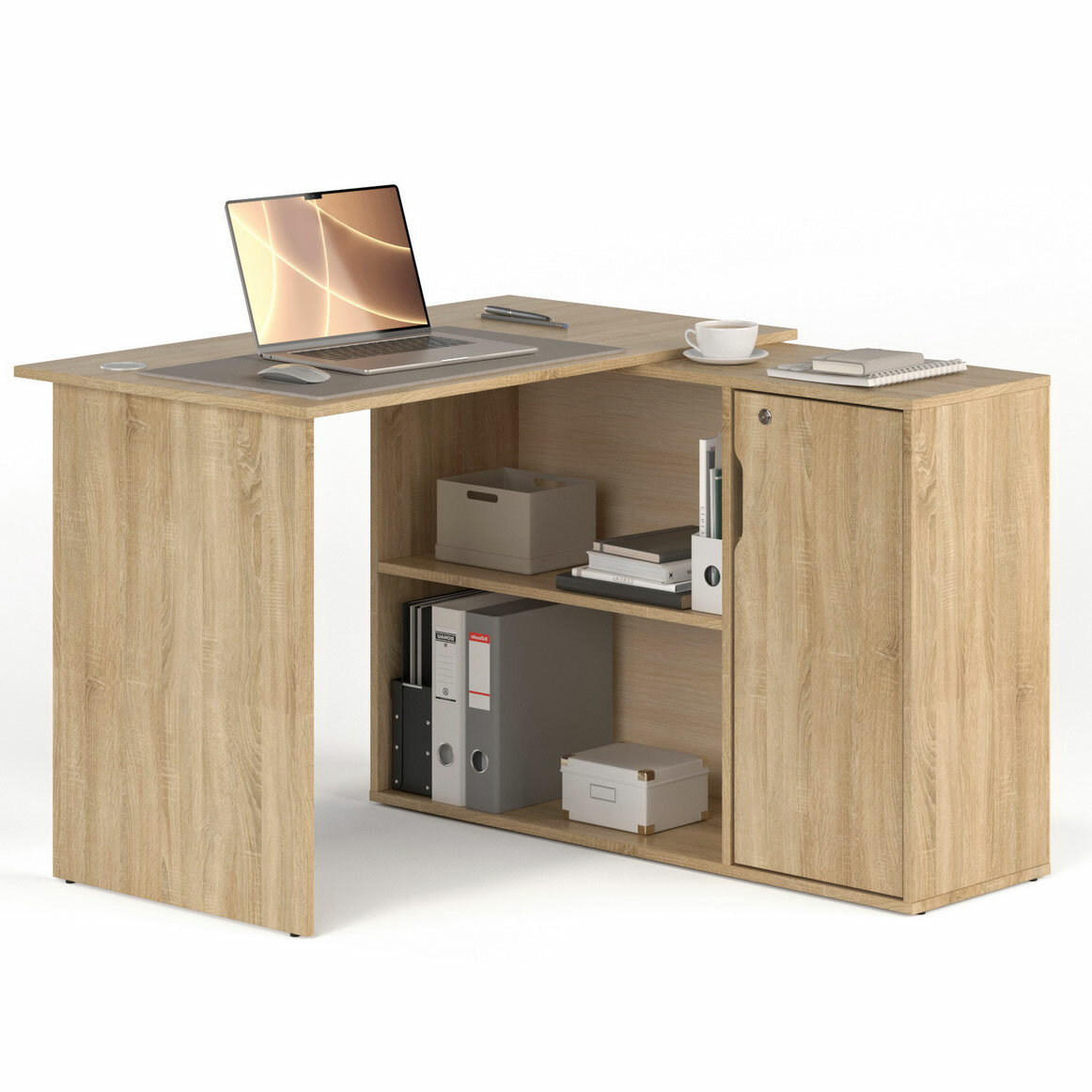 Письменный стол с поворотной тумбой с дверцей (тумба справа) МагМебель №91 дуб сонома