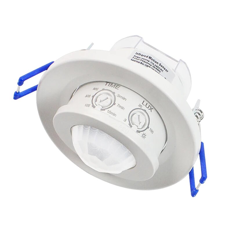 AC220V потолочный инфракрасный датчик движения Pir детектор светодиодный выключатель света встраиваемый 360-градусный регулируемый переключатель датчика Pir
