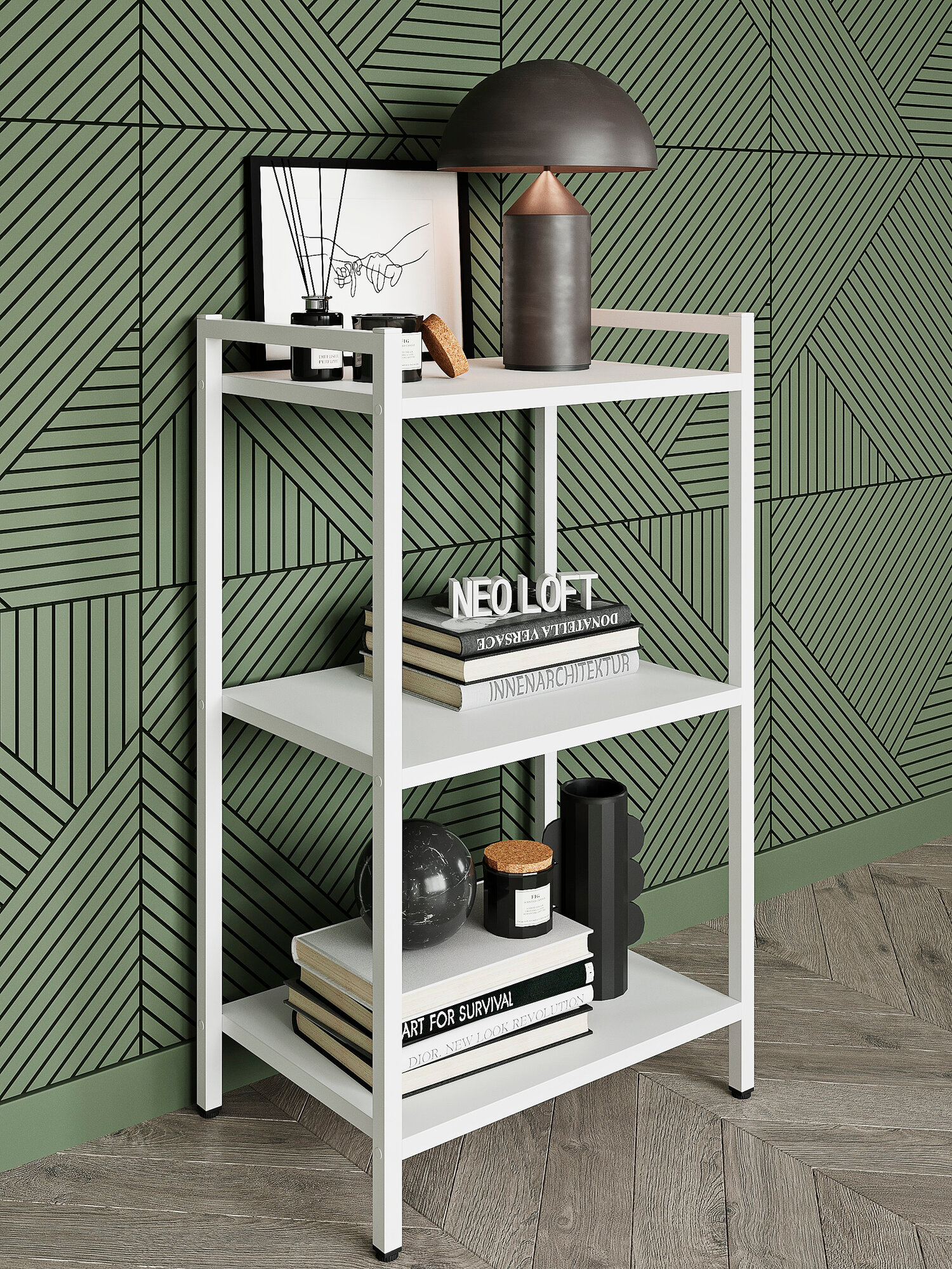 Стеллаж металлический напольный в стиле лофт, этажерка, 49х34х84 см