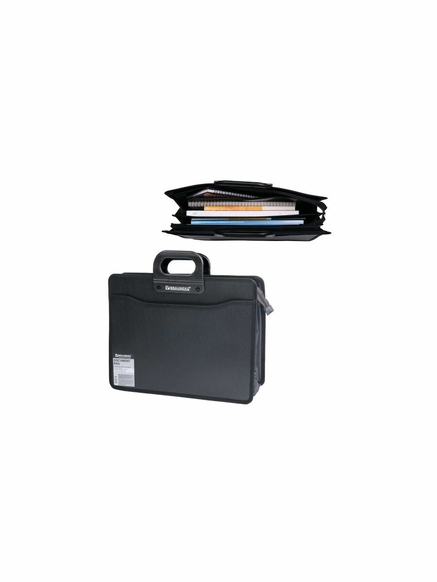 Портфель пластиковый Brauberg 390х320х120 мм, фактура под дерево, 4 отделения, черный (221391)