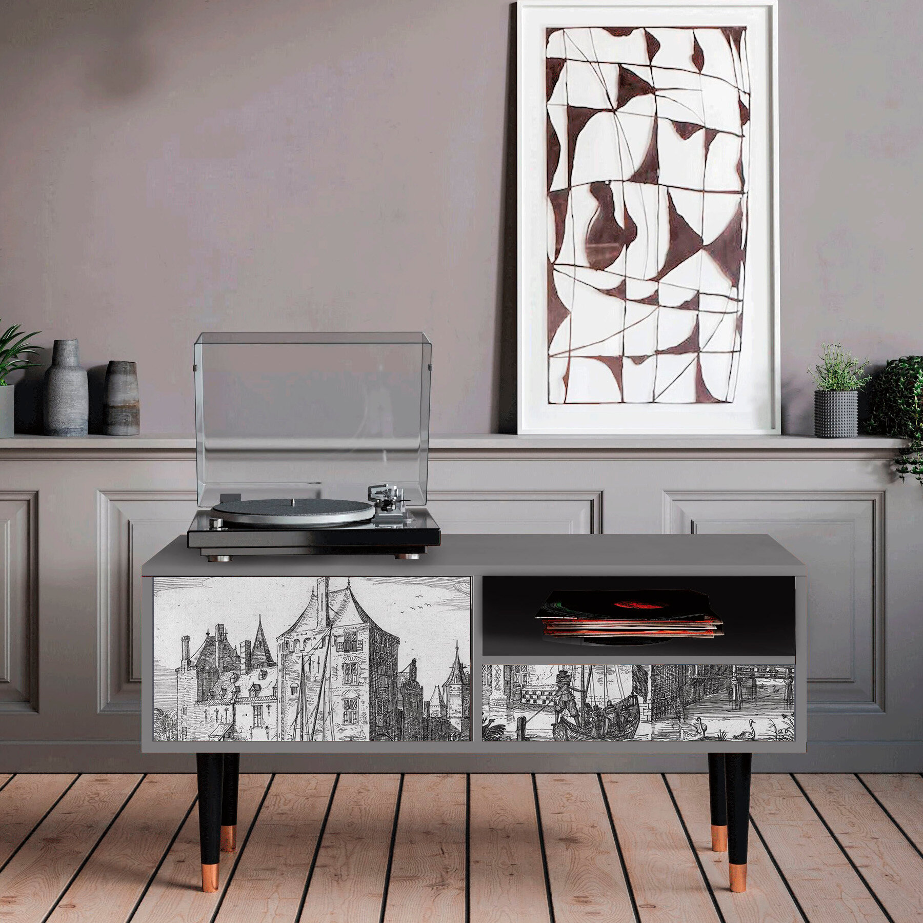ТВ-Тумба - STORYZ - T3 Castle by Pieter Breugel, Размер - 115 x 59 x 48 см, Цвет корпуса - , Серый