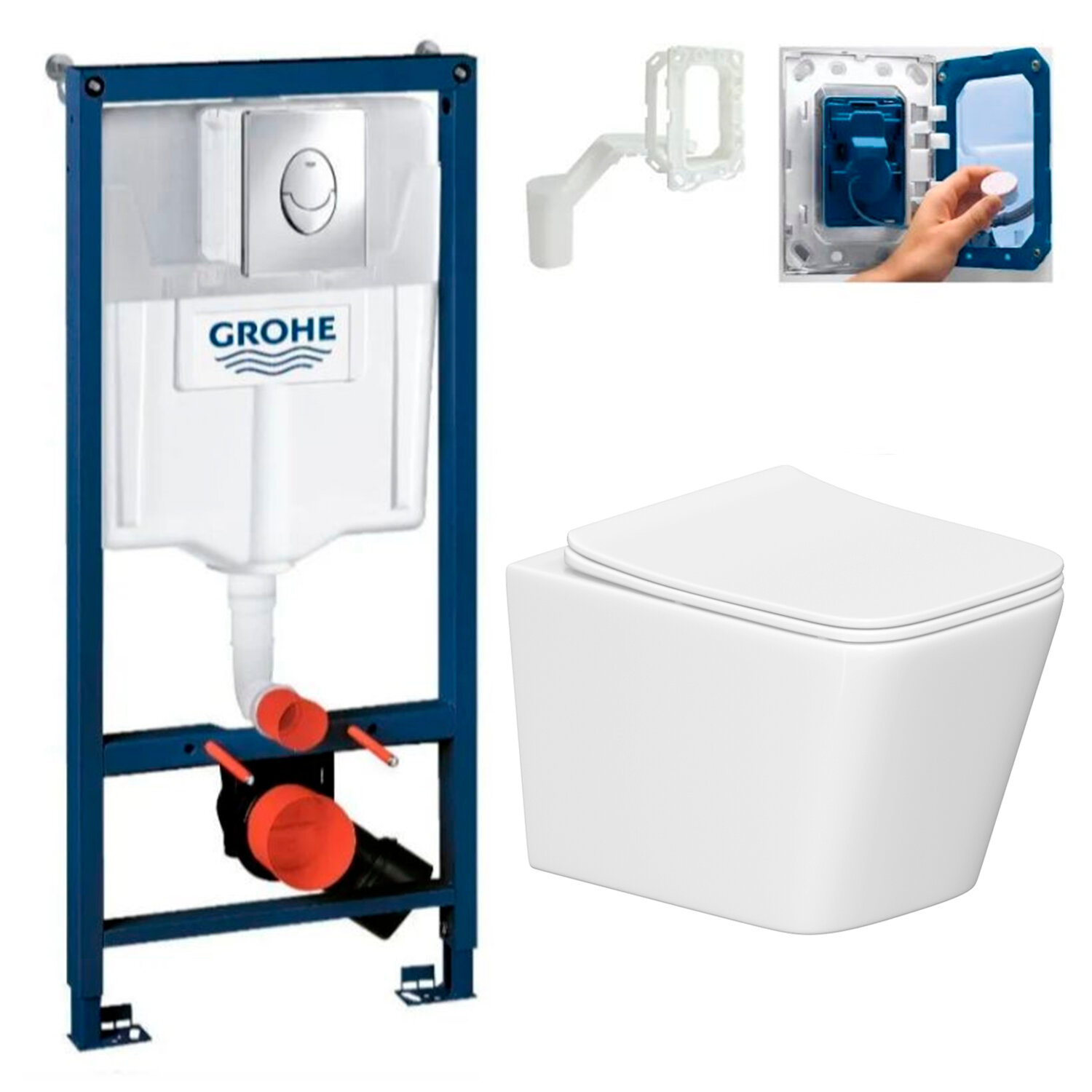 Инсталляция с унитазом комплект: унитаз Helmken 35120001, сиденье (дюропласт), инсталляция Grohe, диспенсер, кнопка