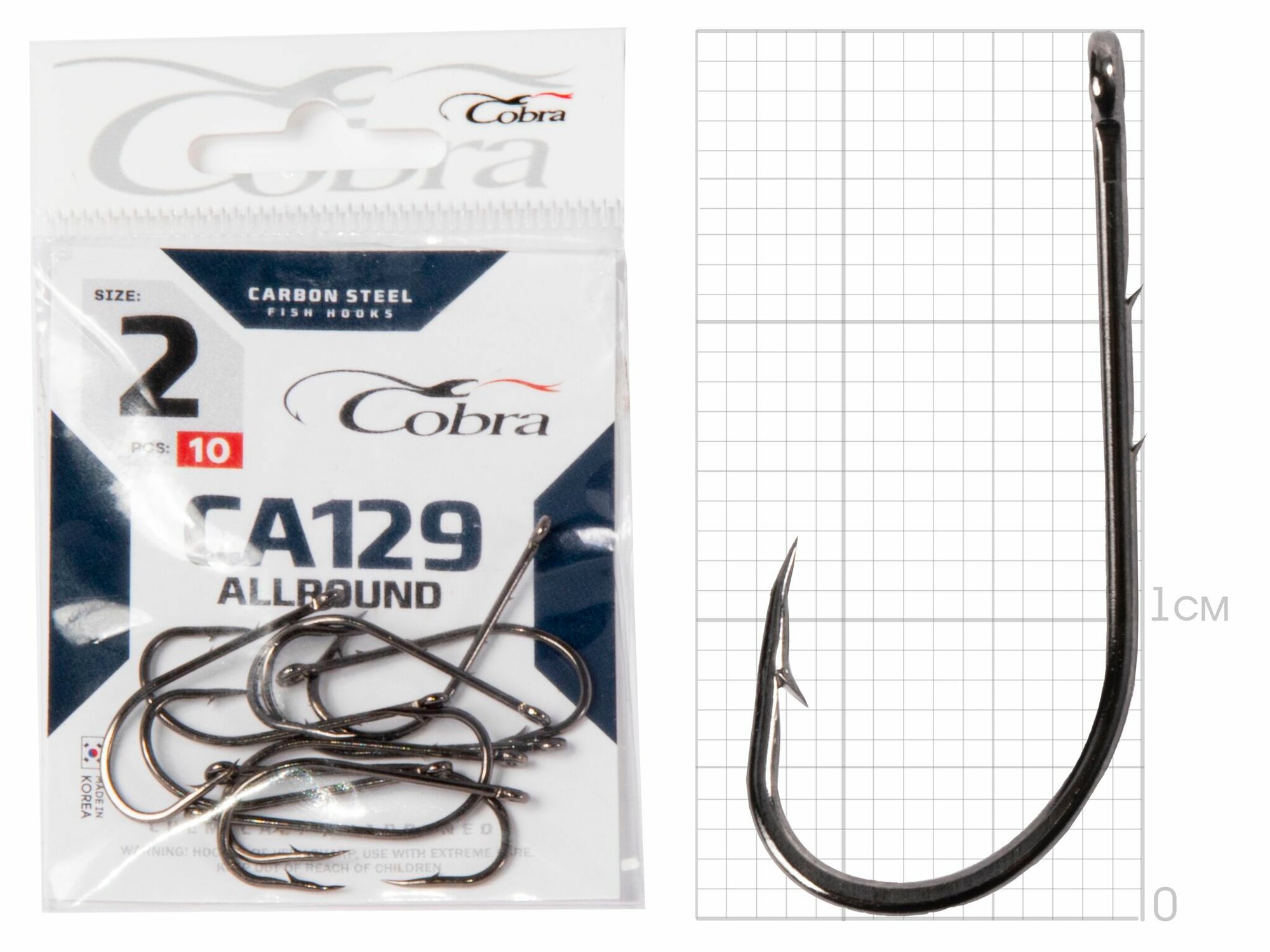Крючки рыболовные Cobra Allround BAITHOLDER CA129, размер 2, 10 шт в упаковке / Крючки для рыбалки Кобра Оллраунд байтхолдер