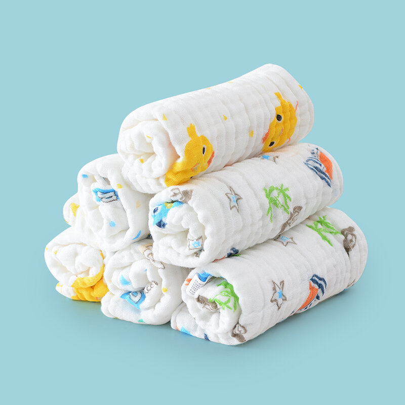 Grace A-Class Pure Cotton Gauze Small Towel, Baby Six-Layer Bubble Gauze, Children's Towel for Wiping Water, Hands, And Mouth, 6-Pack