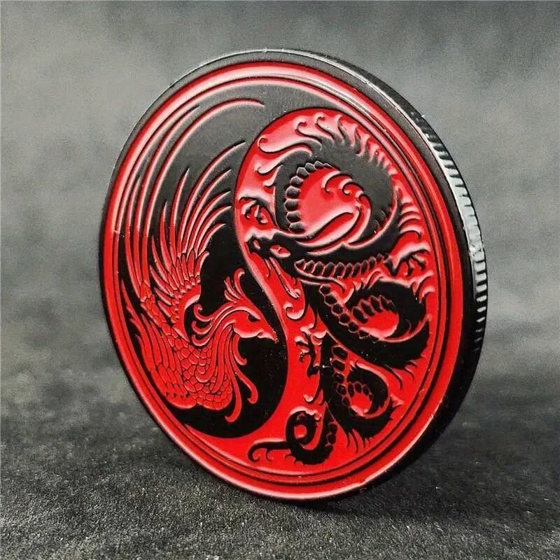 1 красная металлическая монета инь и ян дракон и феникс, подходящая для домашней коллекции подарков
