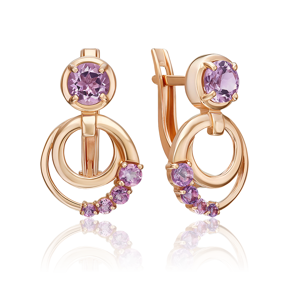 Серьги, красное золото, 585 проба, аметист