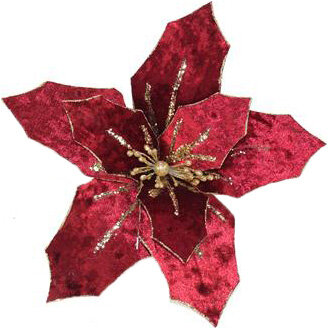 Пуансеттия Бархатная Розали 20 см, клипса, Due Esse Christmas (Ду Эссе Кристмас), 11912040-02
