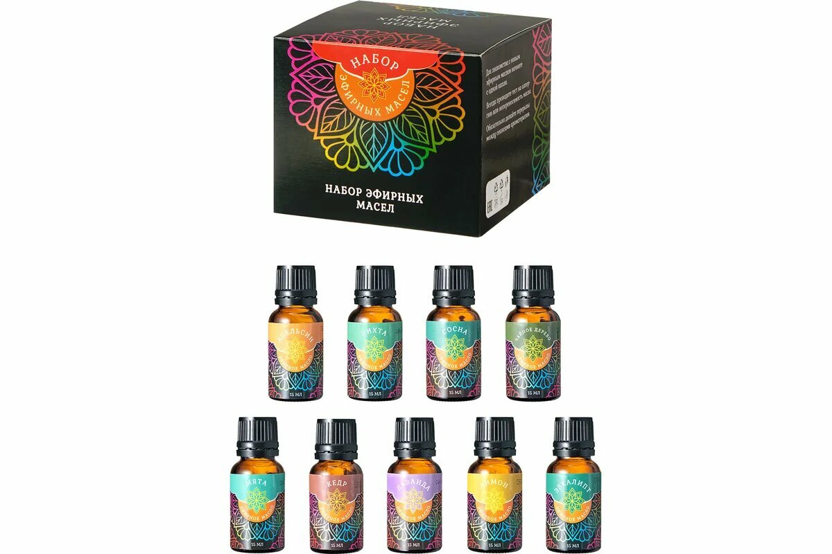 Eva Набор масел9x15мл лаванда эвкалипт мята пихта апельсин лимон сосна кедр чайное дерево