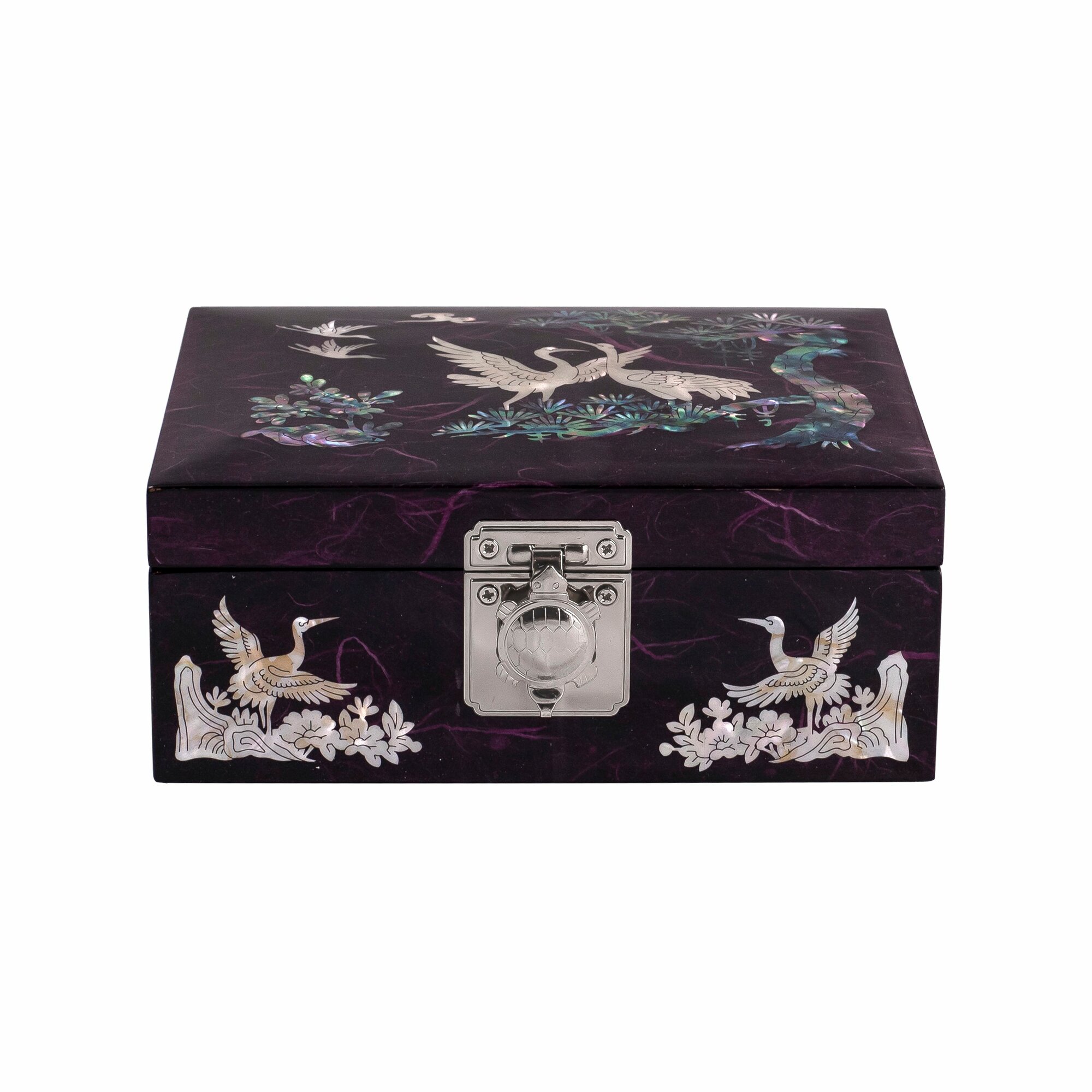 Шкатулка Журавли ручной работы фиолетовая, Южная Корея 160х105х70мм