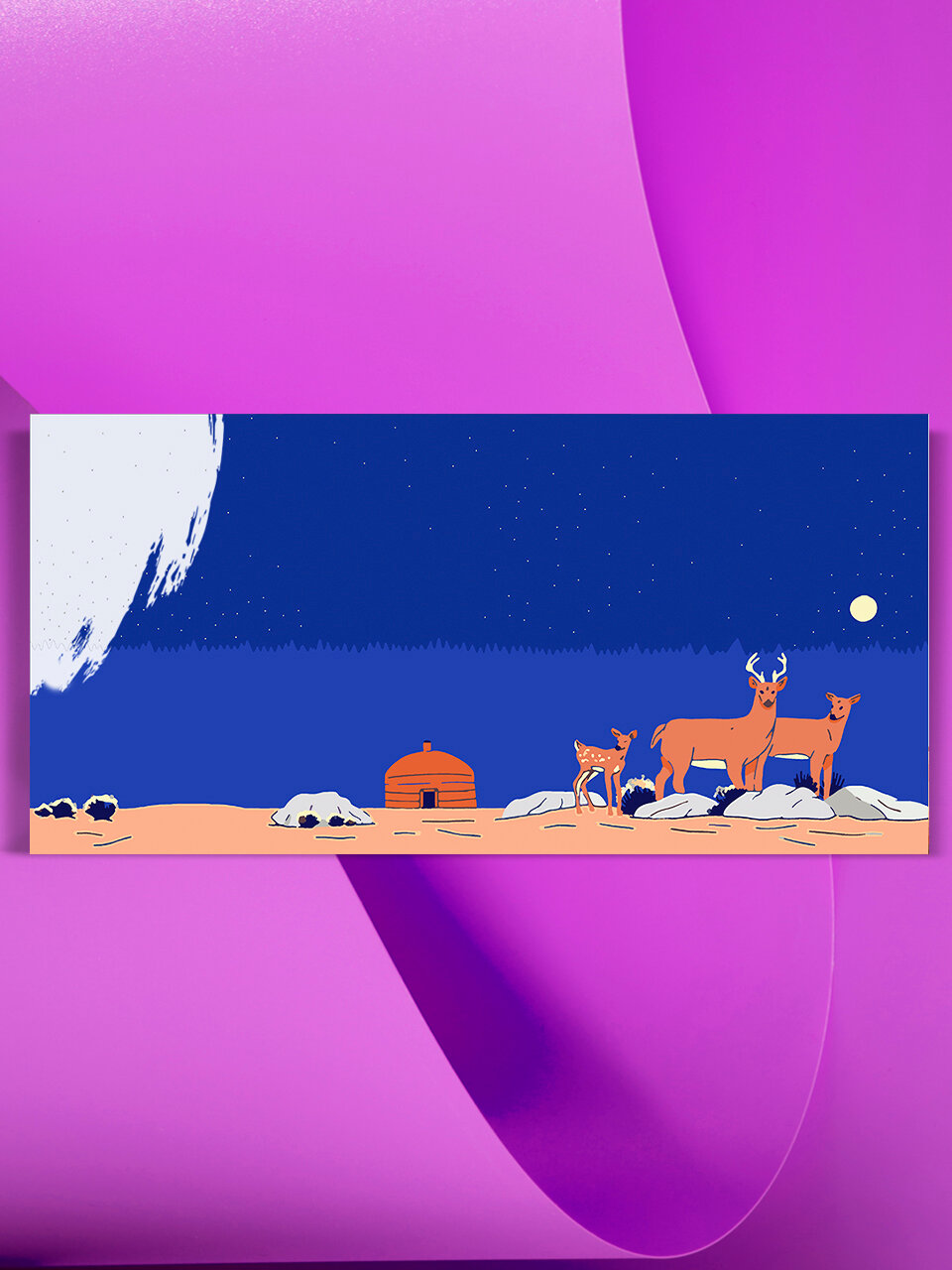 Картина по номерам на холсте Олени у вигвама, 30 х 60 см