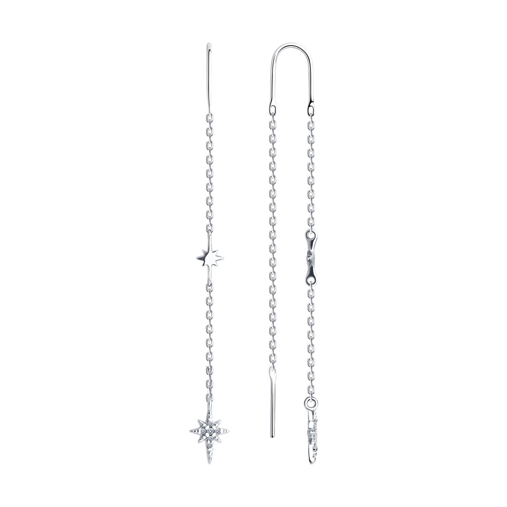 Серьги цепочки Diamant online, серебро, 925 проба, родирование, фианит