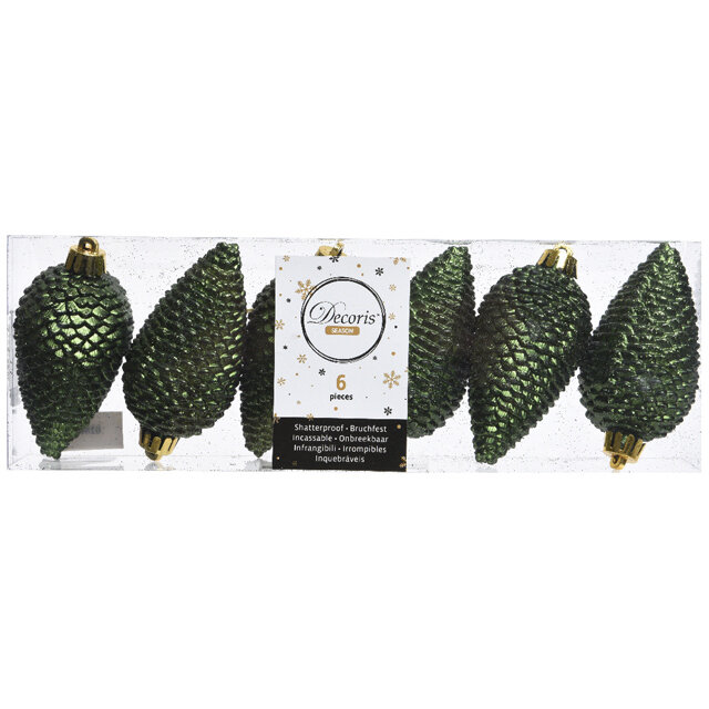 Елочная игрушка Шишка Alto - Зеленый Бархат 8 см, 6 шт, пластик, Winter Deco, 028608