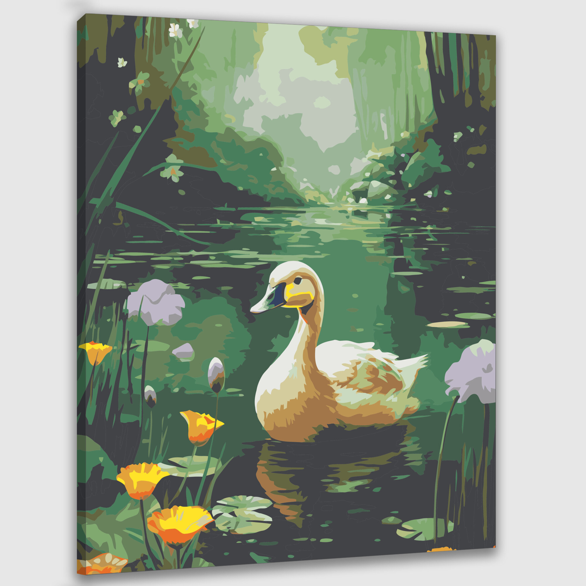 Картина по номерам 40x50 см, иллюстрация, детская книга, гусь, сказочный лес, яркие цвета, игривые детали, грибы
